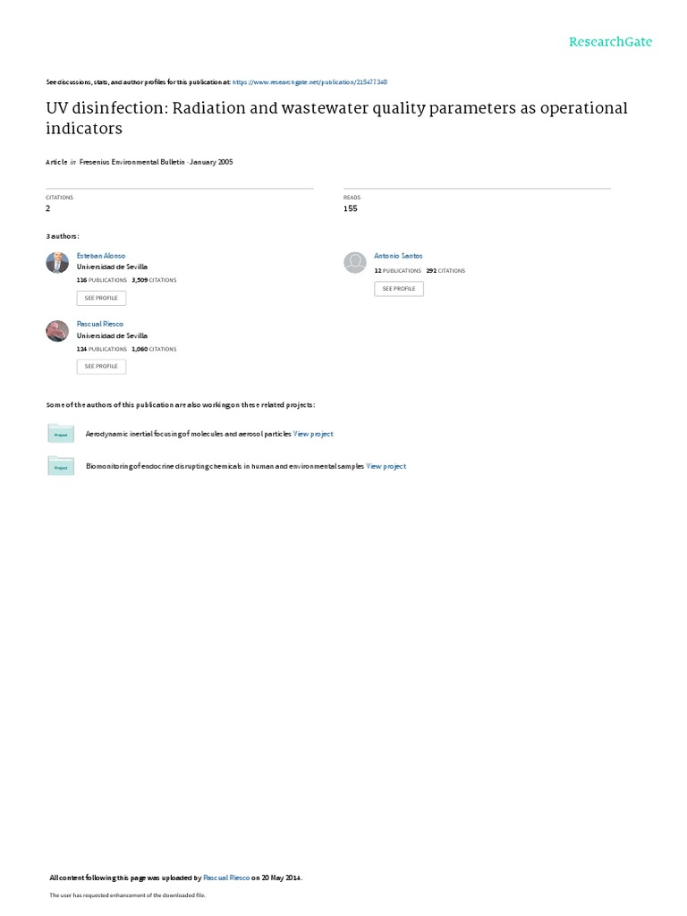 UV Disinfection Radiation and Wastewater Quality Parameters As ...