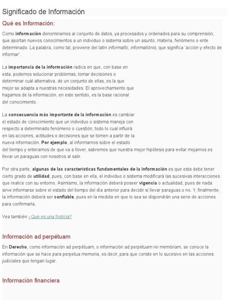 Significado de Información (Qué Es, Concepto y Definición ...