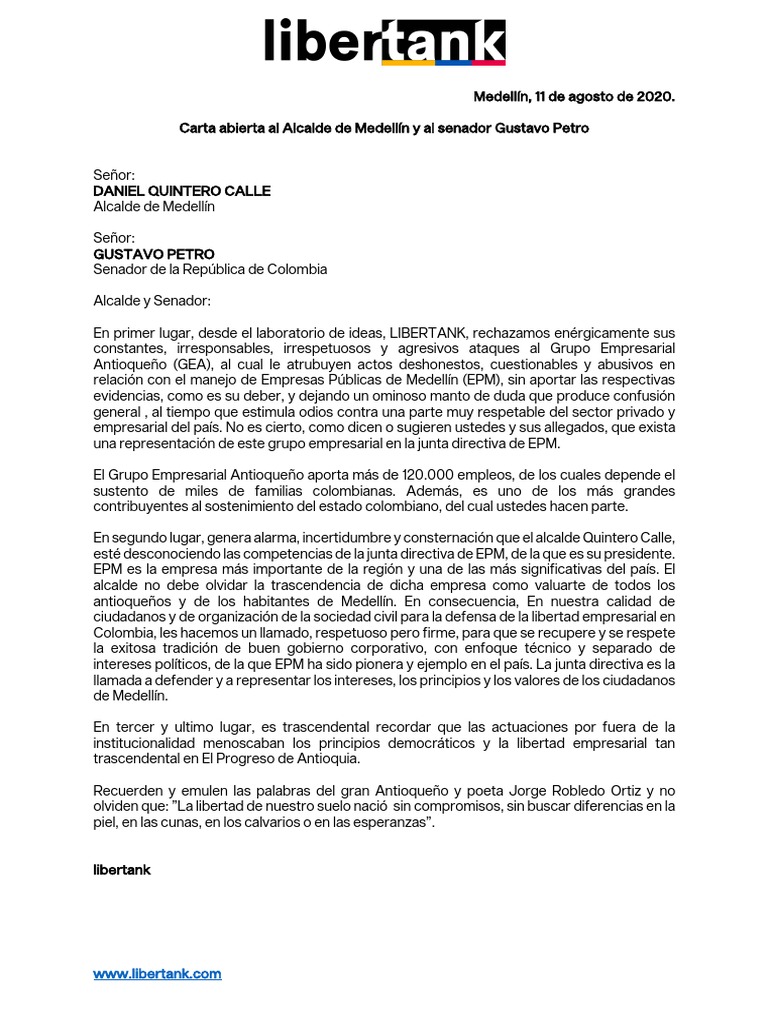 Carta Abierta EPM | PDF | Colombia | Gobierno
