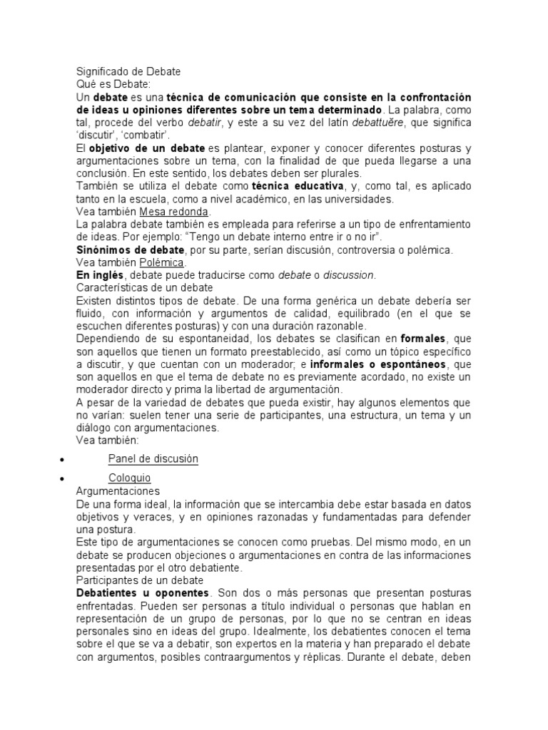 Comprendiendo el significado y características del debate | PDF