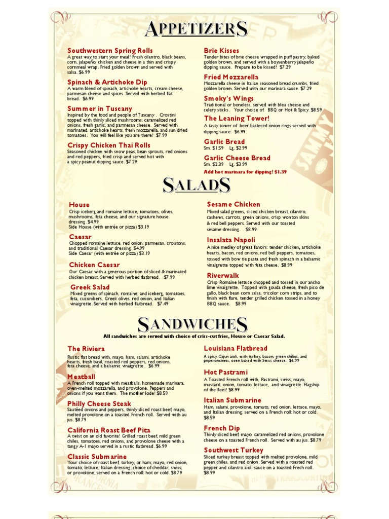 SMP Menu MountainHome 07292009 | PDF | Salad | Pizza