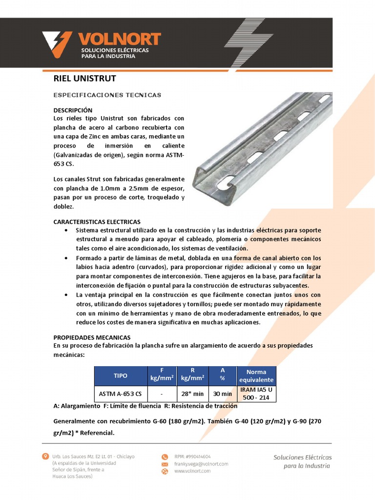 Riel Unistrut | PDF | Tornillo | Ingeniería de Edificación