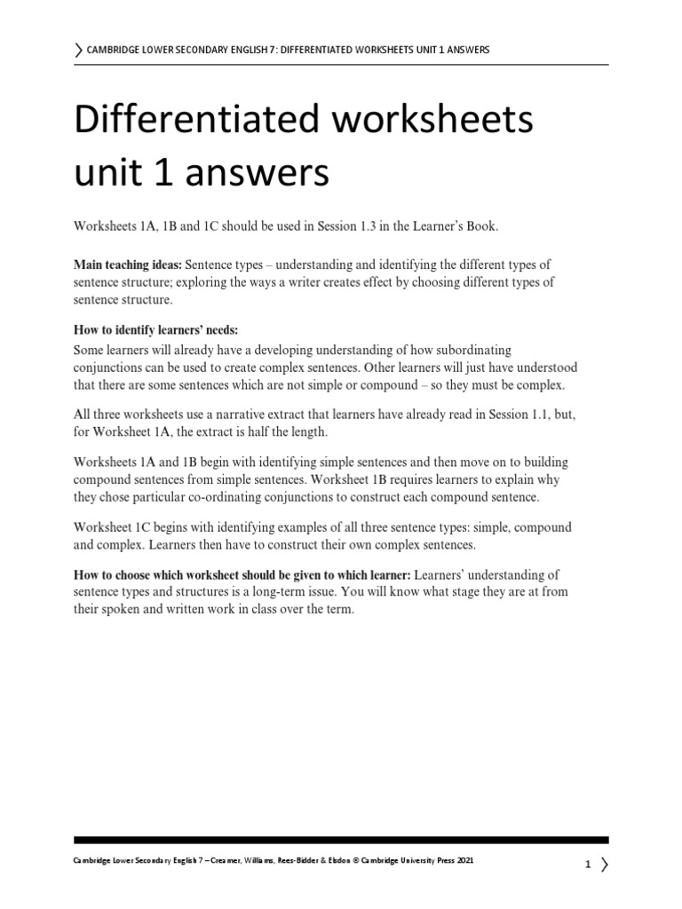 English Worksheets With Answers
