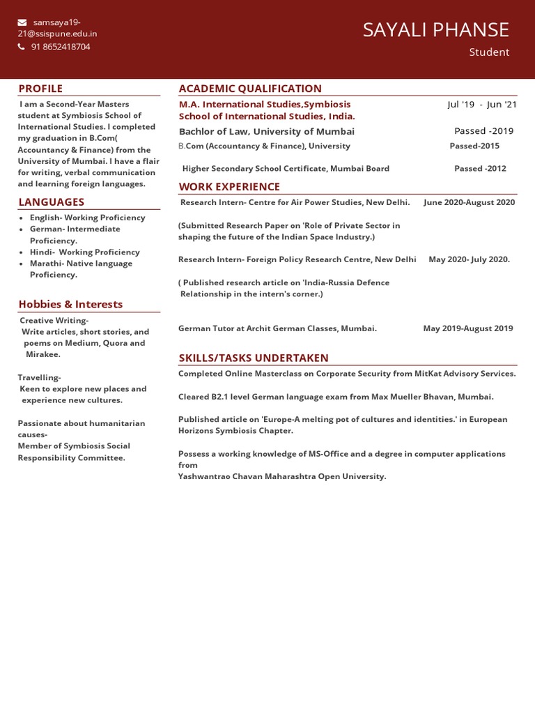 Sayali Phanse CV 2021 | PDF | Mumbai