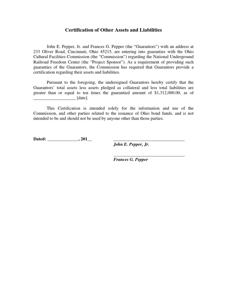 14-Certification of Assets and Liabilities | PDF