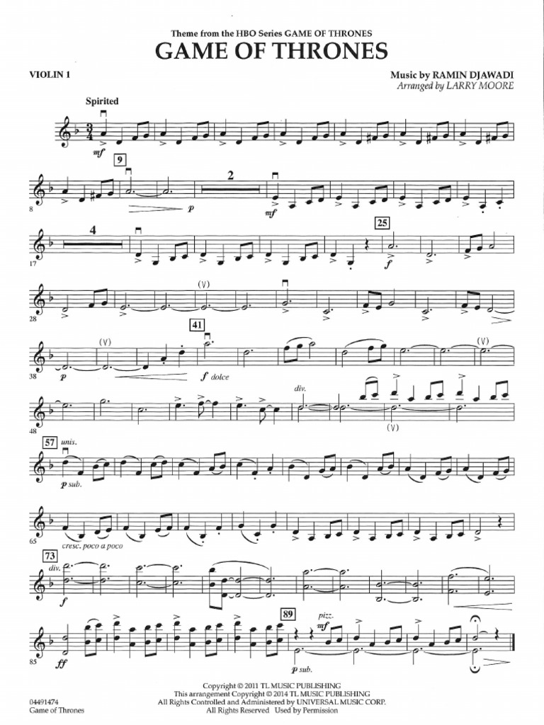 Partitura Game of Thrones Violino | PDF