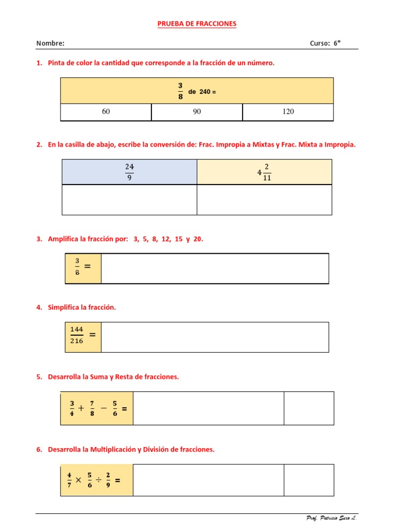 6° - Prueba de Fracciones | PDF | Matemáticas | Aritmética