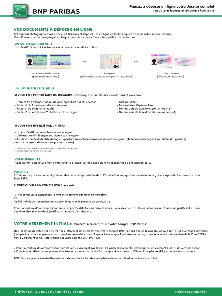 Vos Justificatifs BNP Paribas | PDF