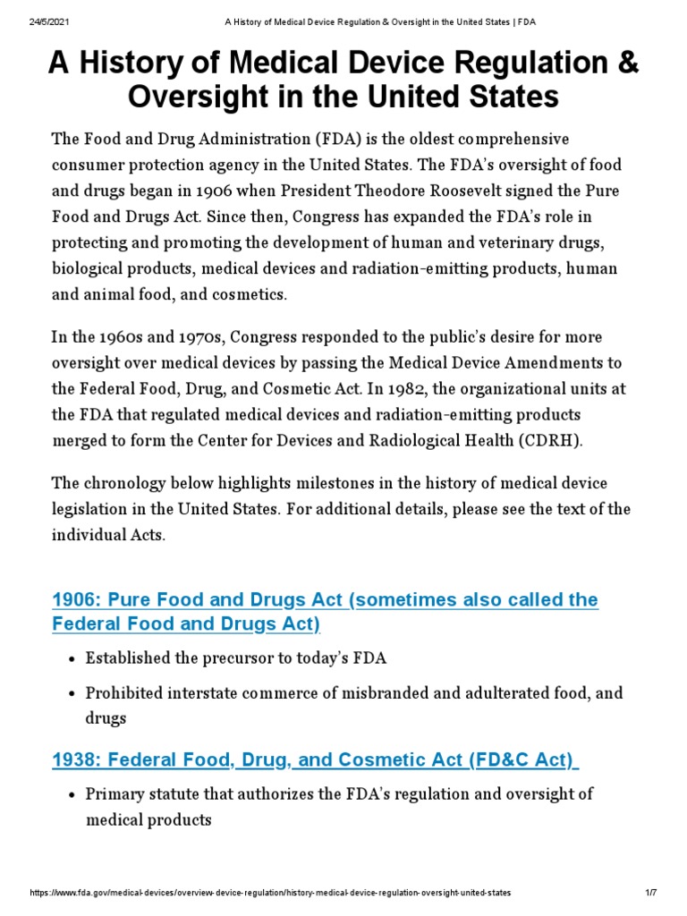 A History of Medical Device Regulation & Oversight in The United States ... A History of Medical Device Regulation & Oversight in The United States ...
