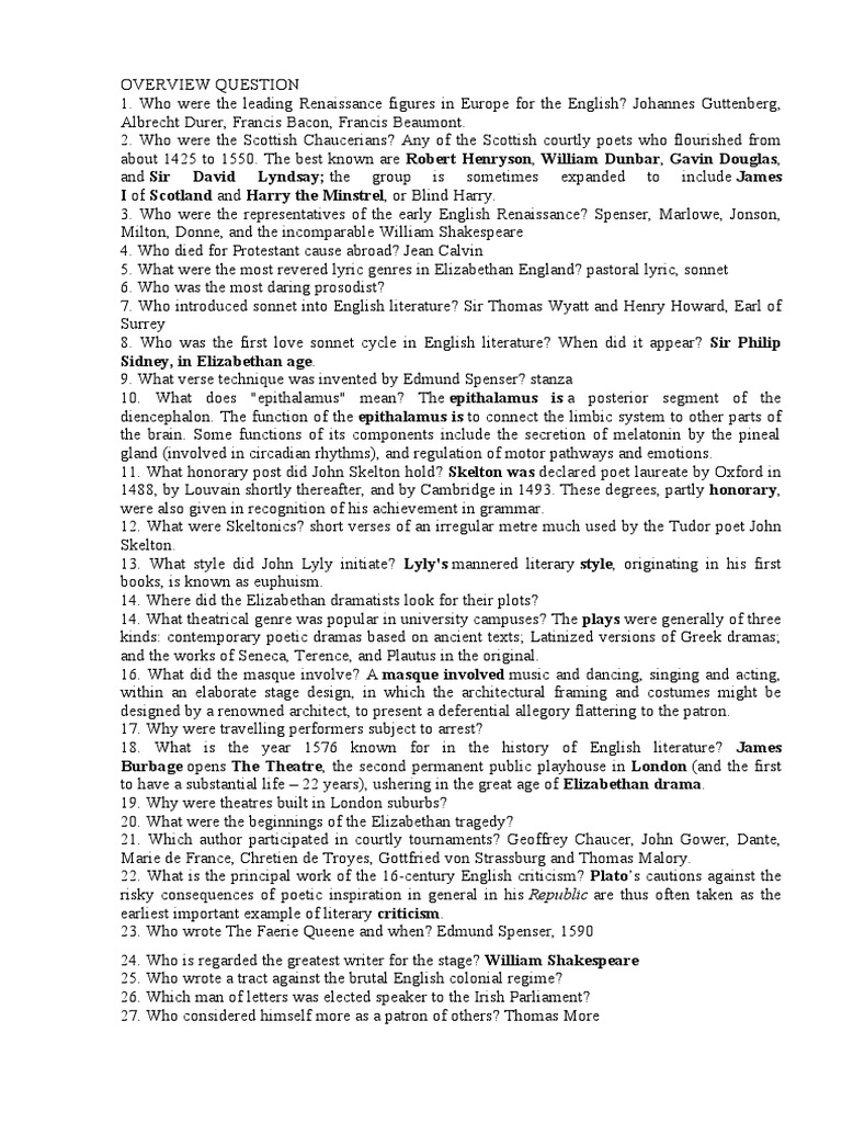Key Figures and Concepts of the Renaissance | PDF | English Literature ...