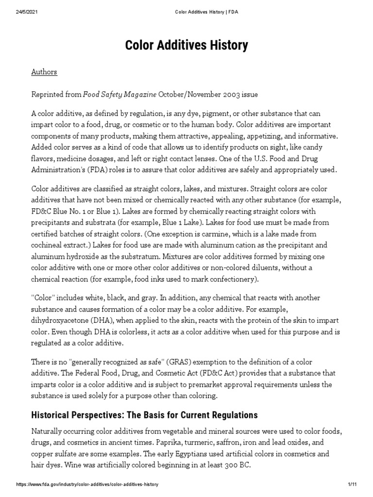Color Additives History - FDA | Download Free PDF | Food And Drug ...