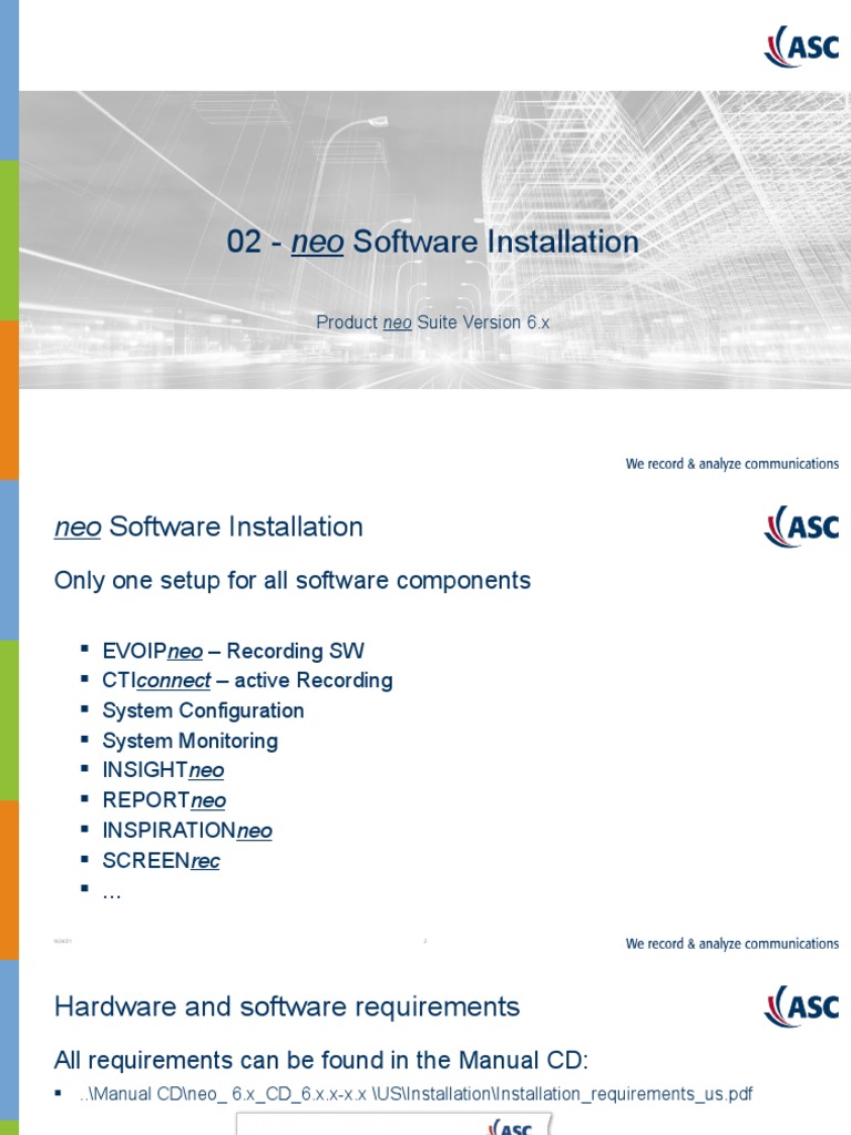 02 - Neo Software Installation: Product Neo Suite Version 6.x ...