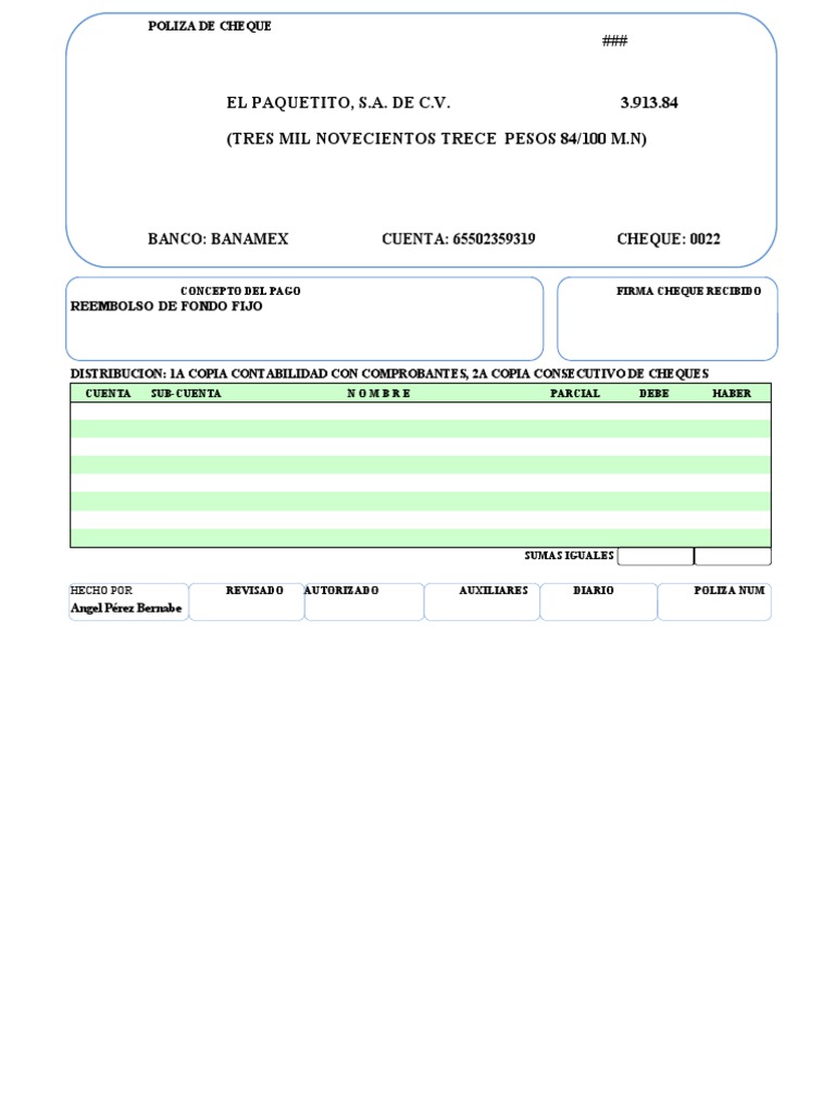 Poliza de Cheque | PDF