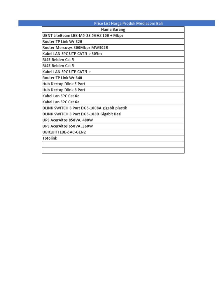 Price LIST ISP Khusus by Mediacom Bali | PDF