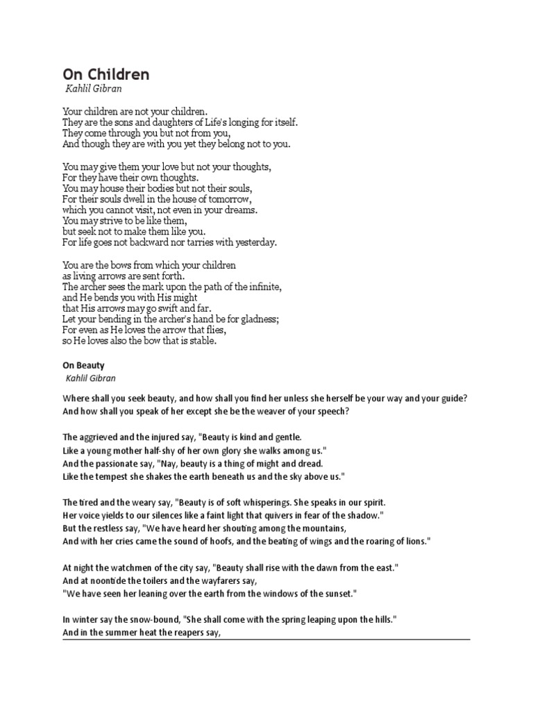 Kahlil Gibran's Essays on Children, Beauty, Work and Life | PDF