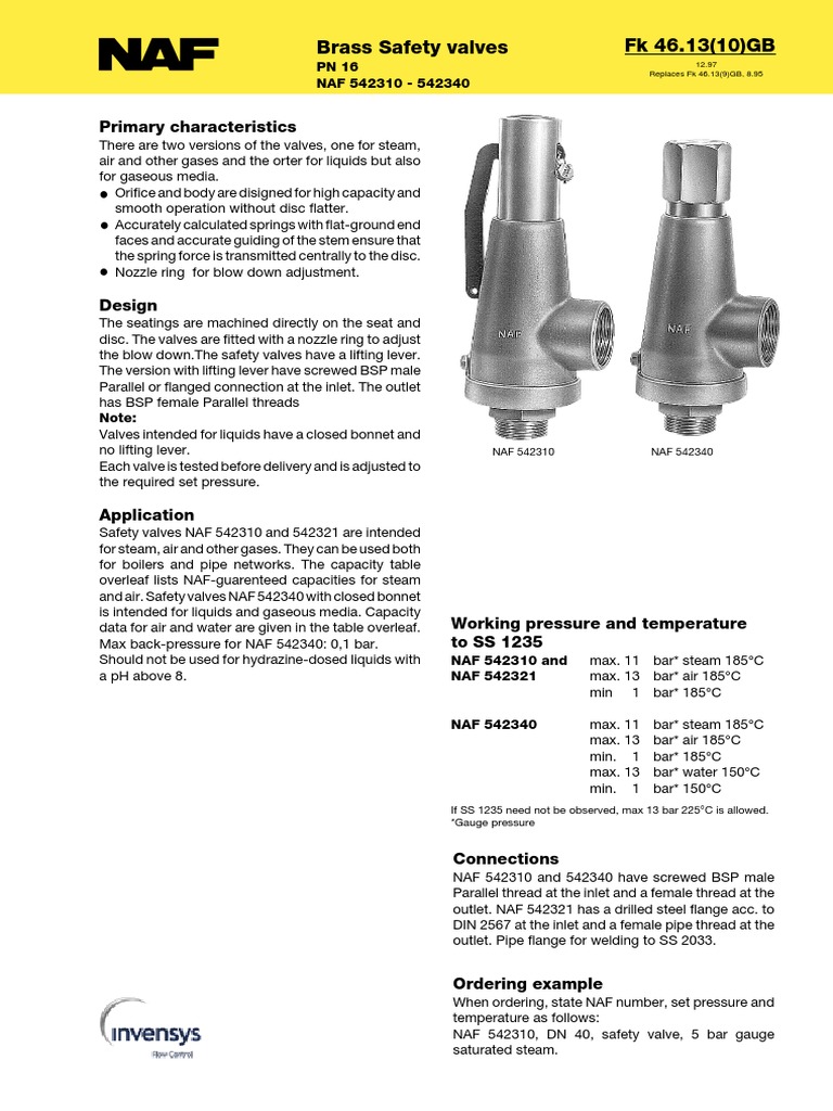 Brass Safety Valves FK 46.13 (10) GB: Primary Characteristics | PDF ...