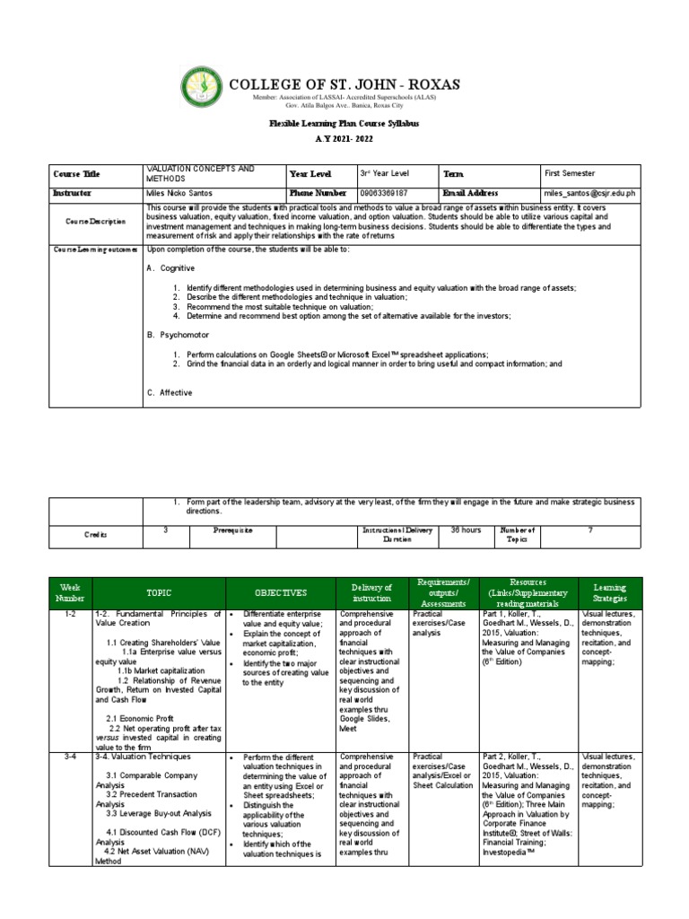 College of St. John - Roxas: Flexible Learning Plan Course Syllabus A.Y ...