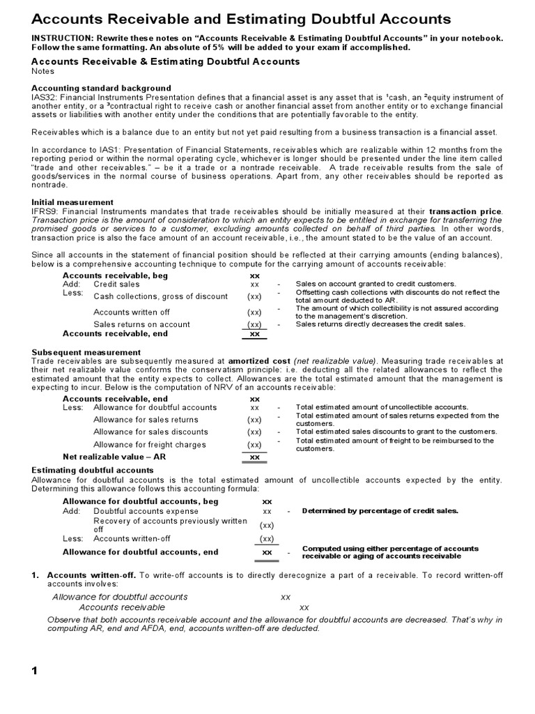 Accounts Receivable and Estimating Doubtful Accounts | PDF | Bad Debt ...