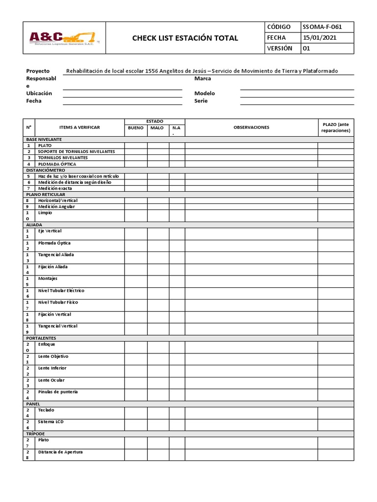 Check List Estación Total | PDF