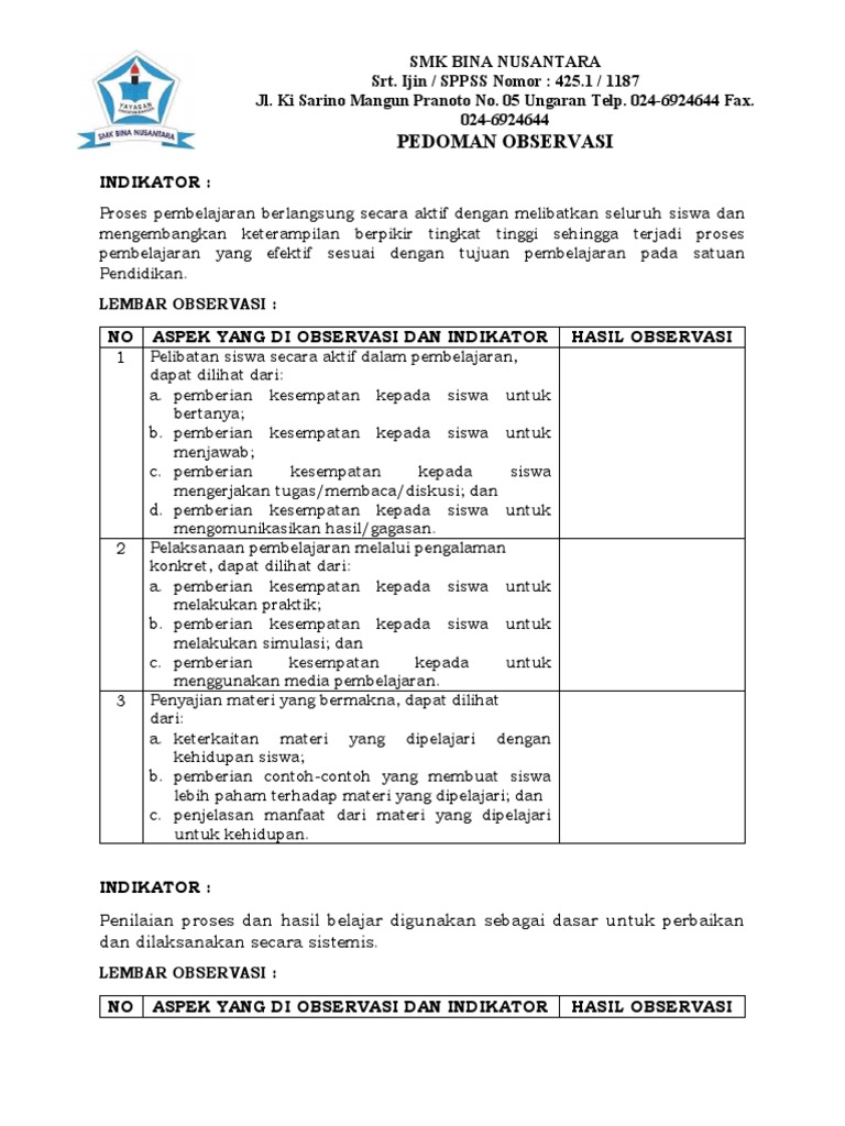 Pedoman Observasi | PDF | Karier & Perkembangan