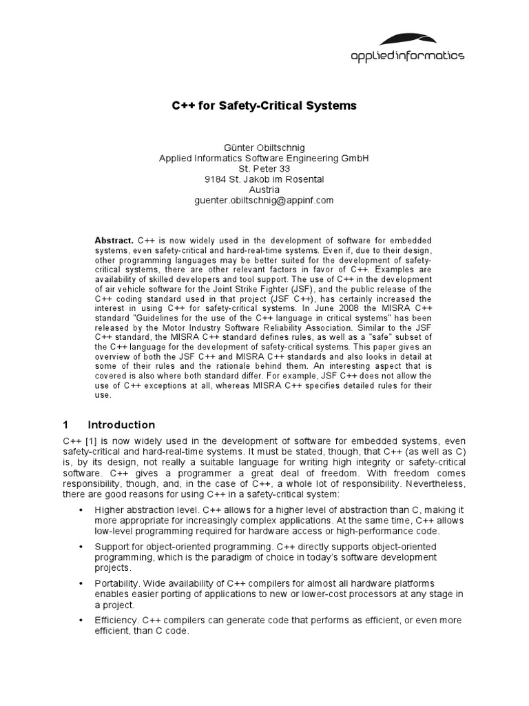C++ Standards for Safety-Critical Systems | PDF | C++ | Integer ...