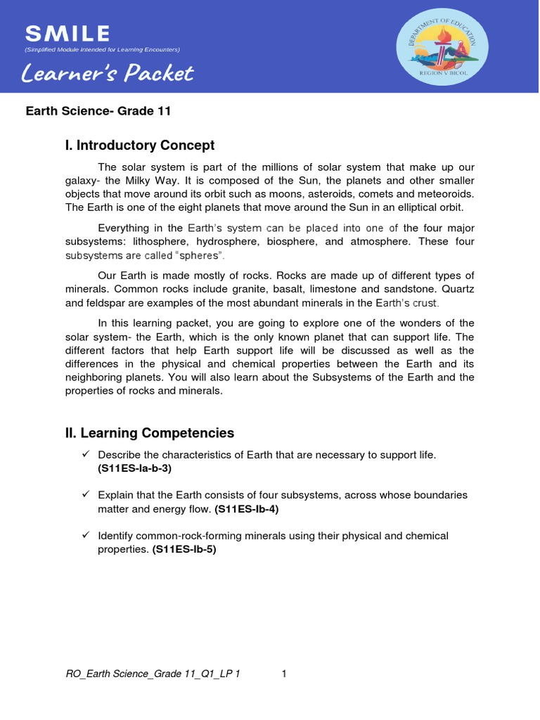 I. Introductory Concept: Earth Science-Grade 11 | PDF | Minerals | Earth