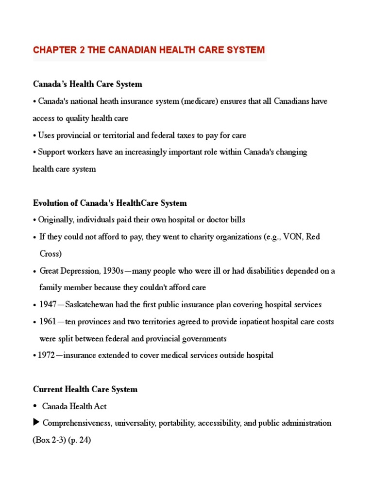Chapter 2 The Canadian Health Care System Pdf Health Care Health