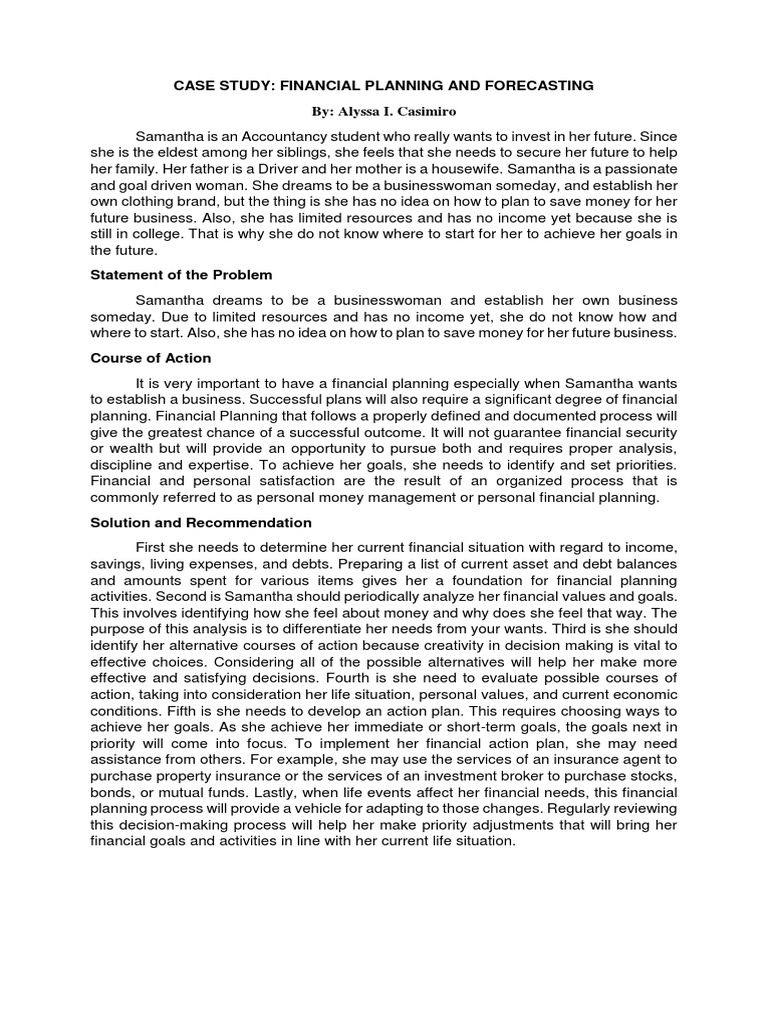 CASE STUDY FINANCIAL PLANNING FOR A STUDENT ENTREPRENEUR | PDF ...