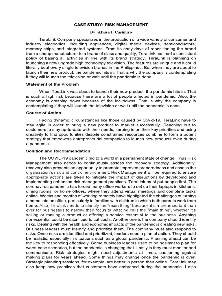 Case Study Risk Management | PDF | Risk Management | Risk