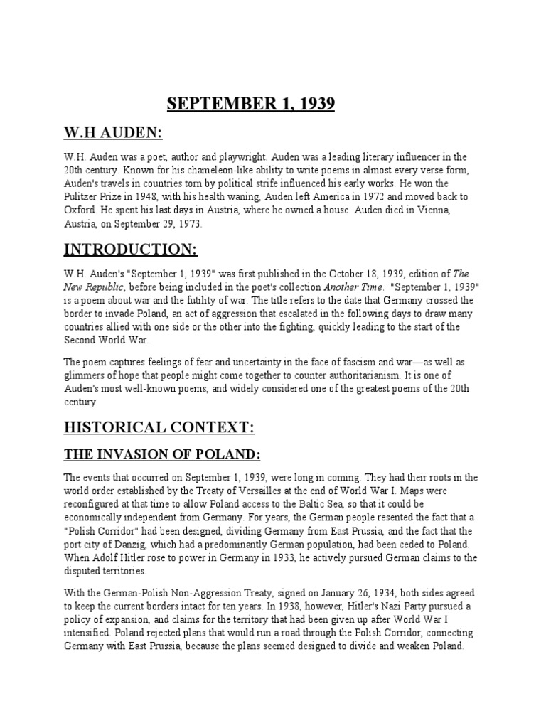W.H. Auden's "September 1, 1939 | PDF | Nazi Germany | Germany