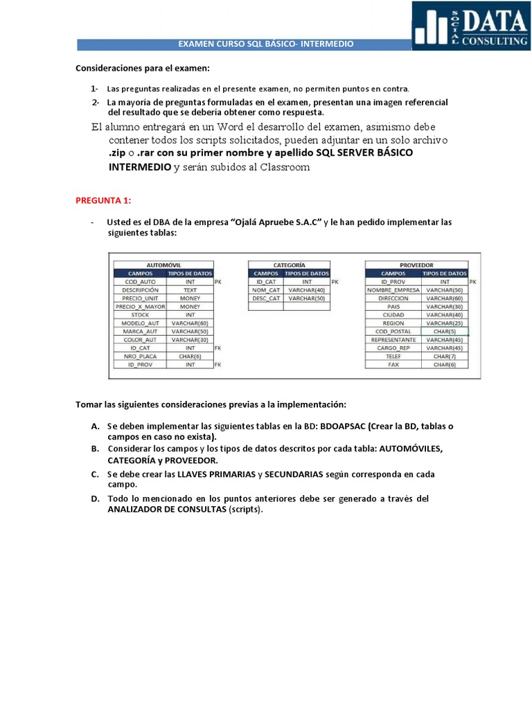 Examen Basico-Int SQL SDC | PDF | SQL | Datos de computadora