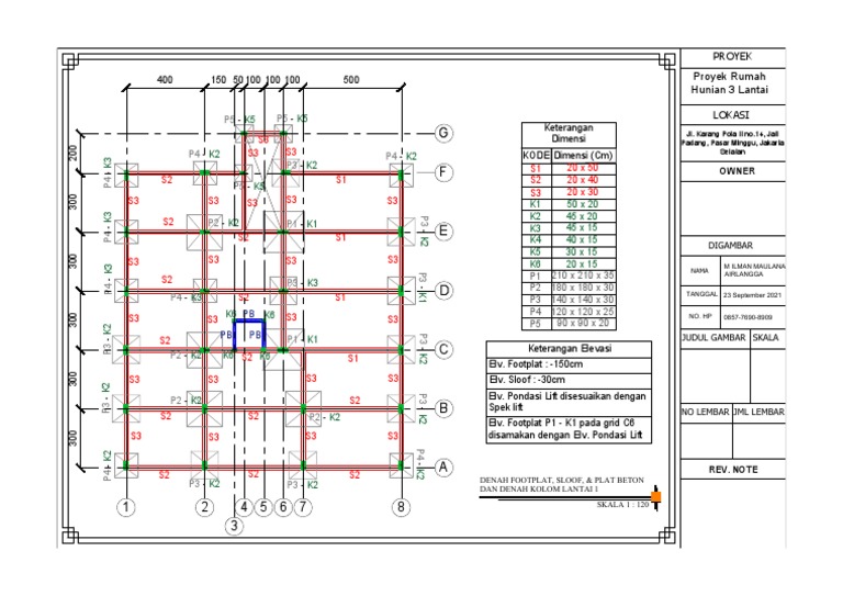 Denah Sloof Dan Footplat + Kolom Lantai 1 (Pak Edy) | PDF