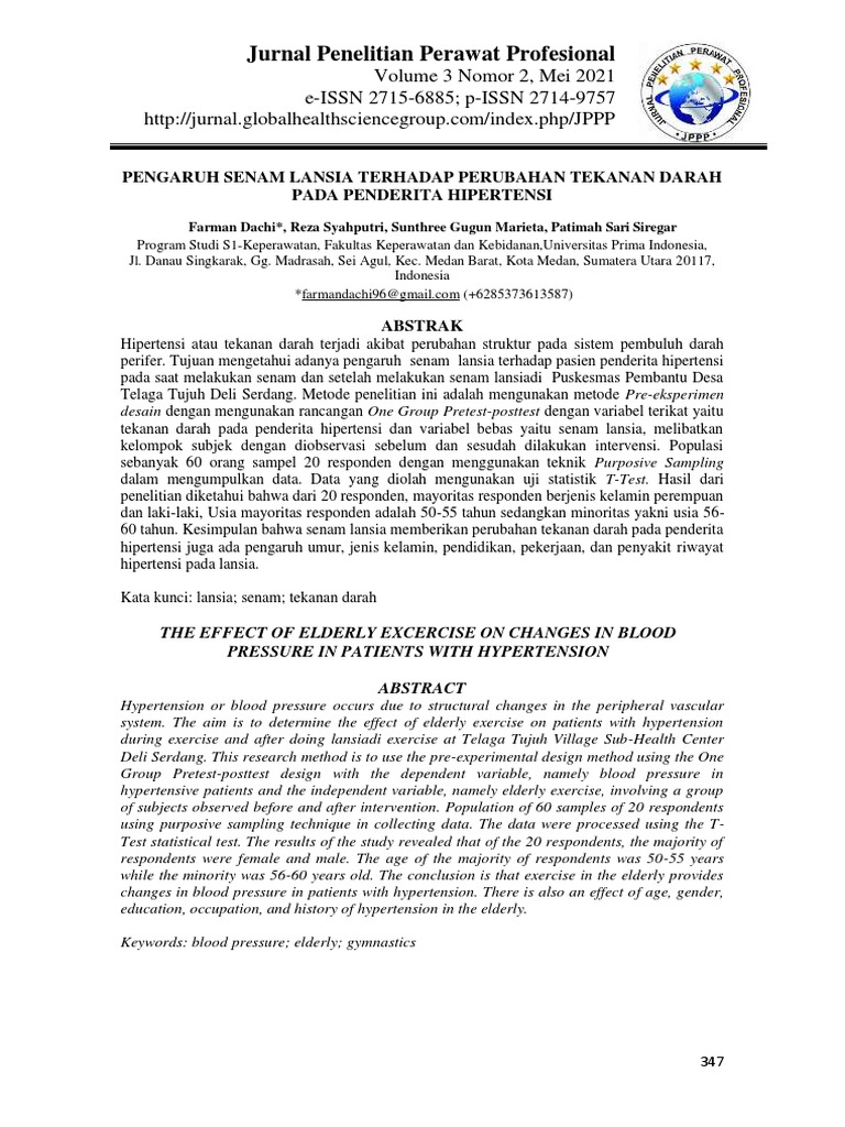 Pengaruh Senam Lansia Terhadap Perubahan Tekanan Darah Pada Penderita Hipertensi | PDF | Sains ...