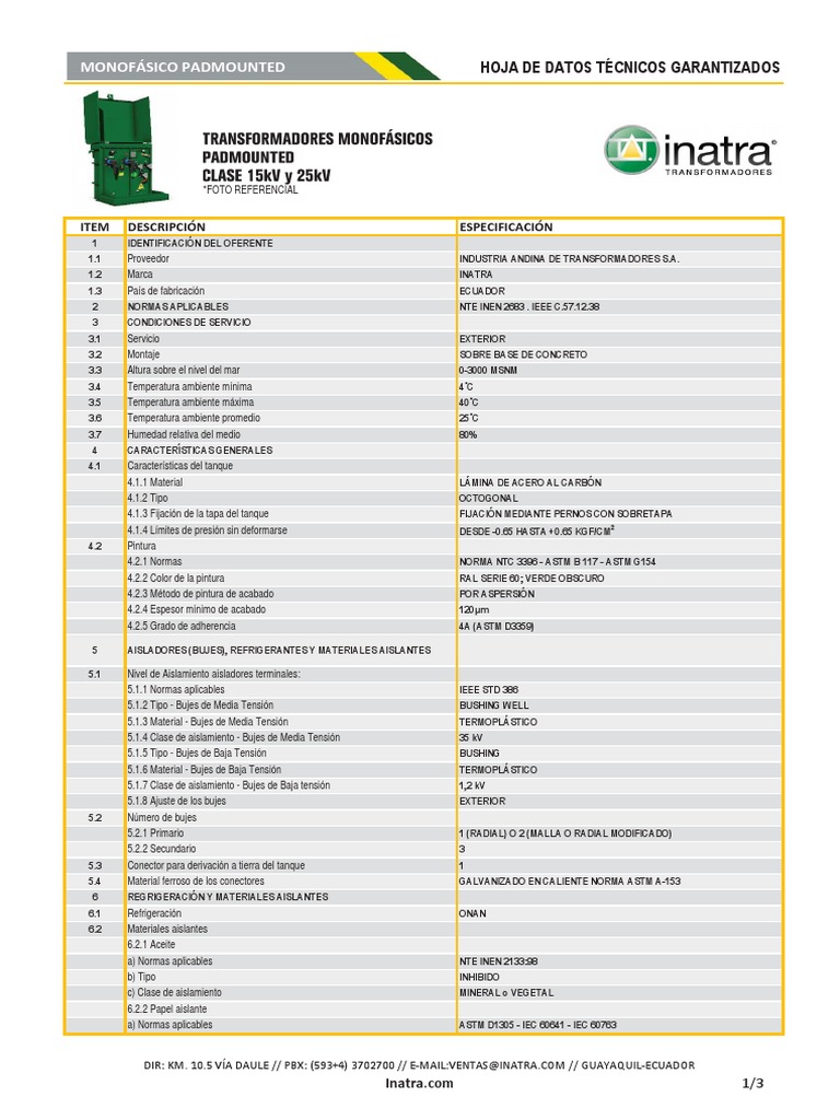 HDTG Transformadores Monofásicos Padmounted 1 | PDF | Transformador ...