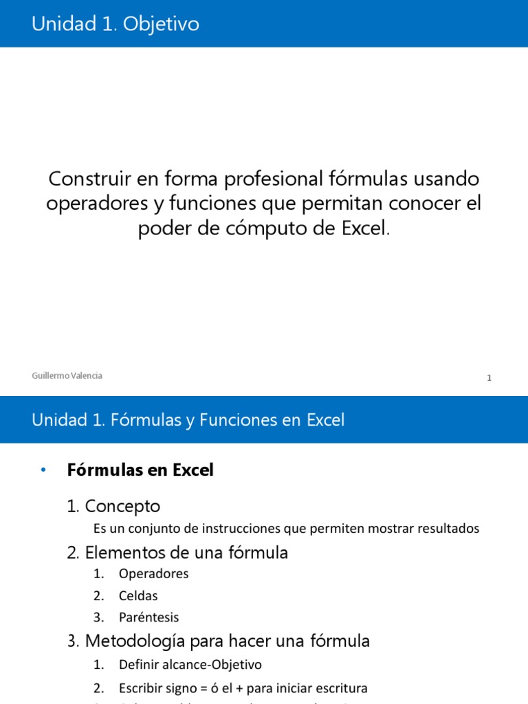 Unidad 1. F Rmulas y Funciones en Excel | PDF | Microsoft Excel | Soporte