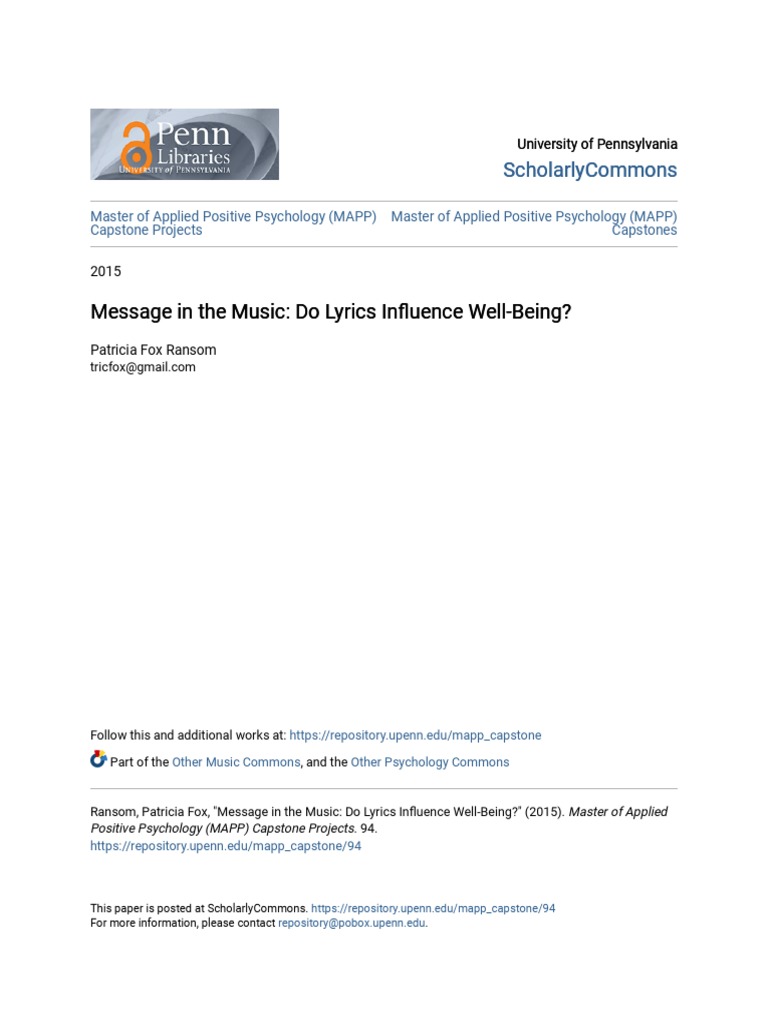 Lyrics and Their Impact on Well-Being | PDF | Positive Psychology ...