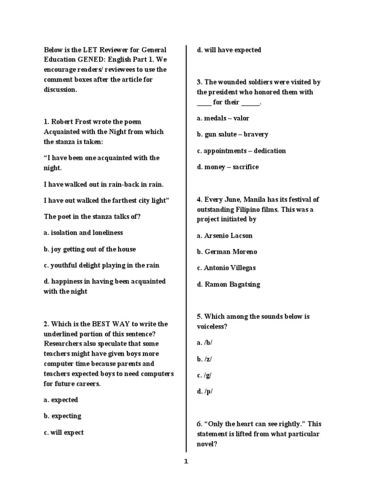LET Reviewer for General Education | PDF | Meat | Triangle
