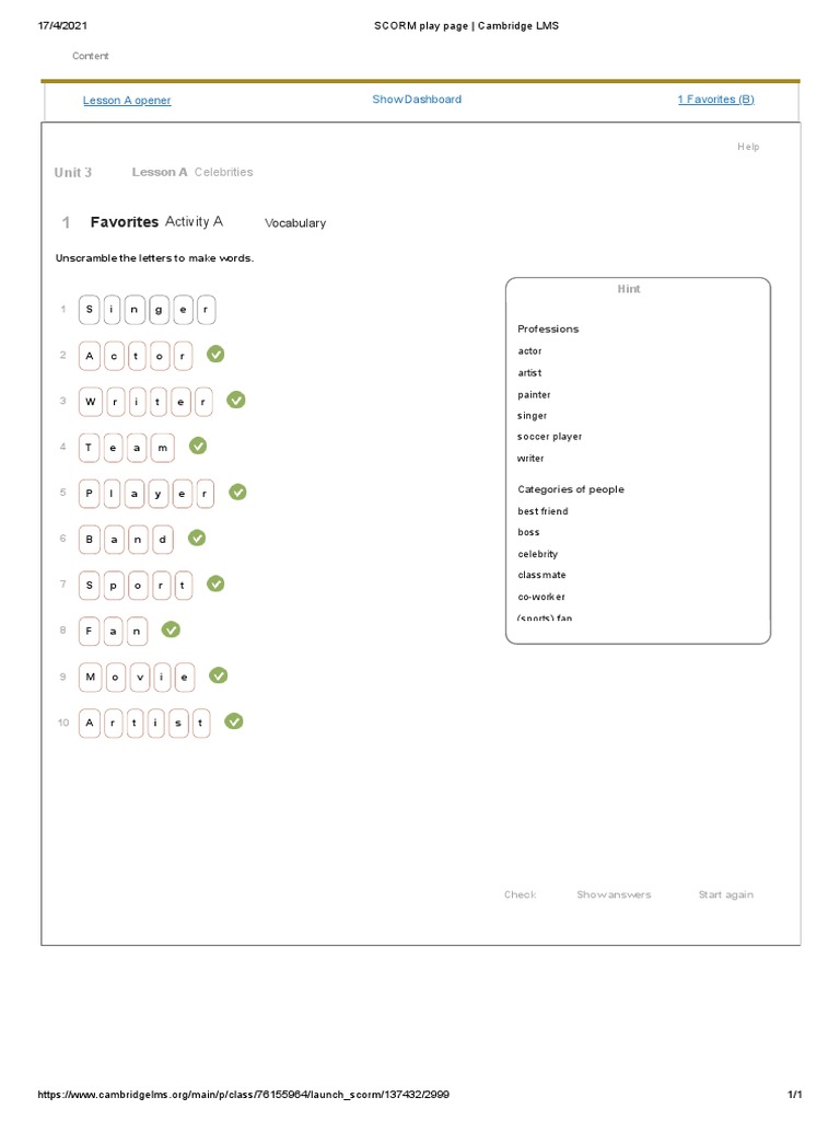 SCORM Play Page - Cambridge LMS | PDF