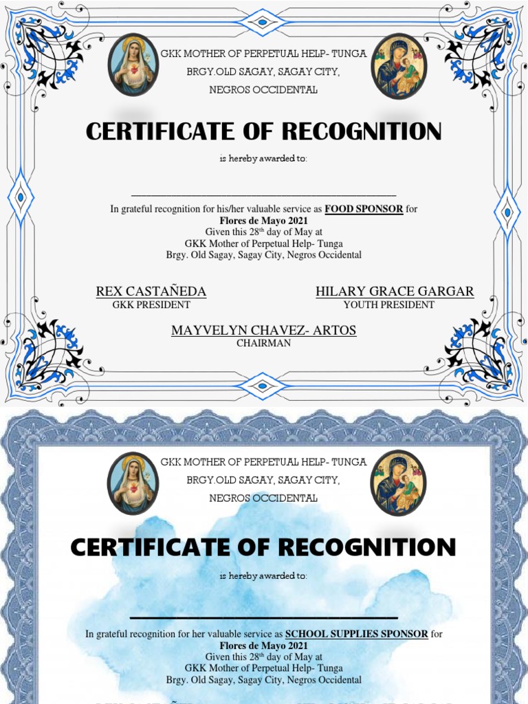 Certificate of Recognition: Rex Castañeda Hilary Grace Gargar | PDF