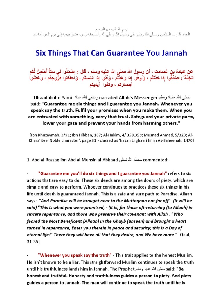 Six Things Guaranteeing Jannah | PDF | Allah | Monotheistic Religions