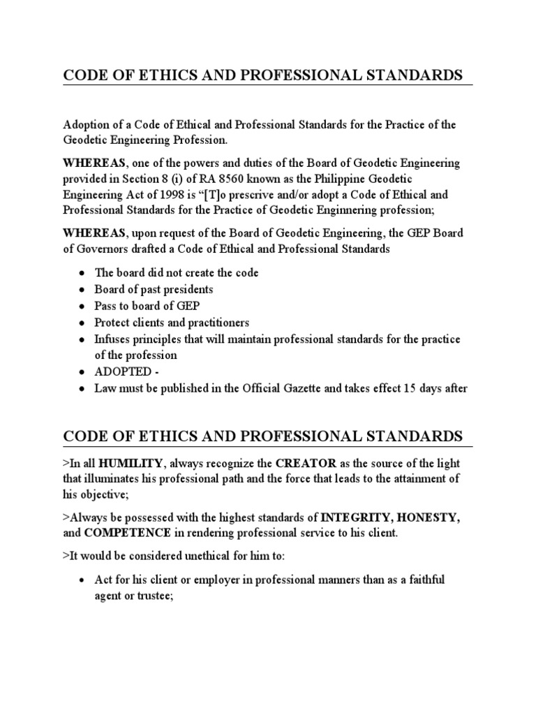 Code of Ethics and Professional Standards Established to Uphold ...