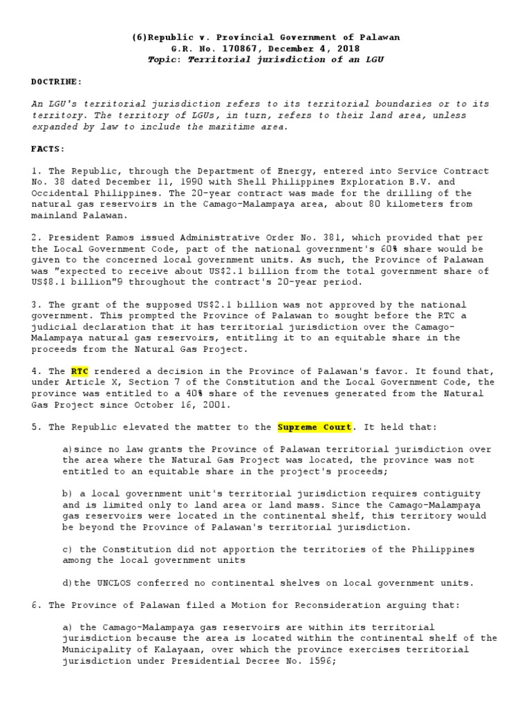 Palawan's Territorial Jurisdiction Dispute | PDF | Territorial Waters ...