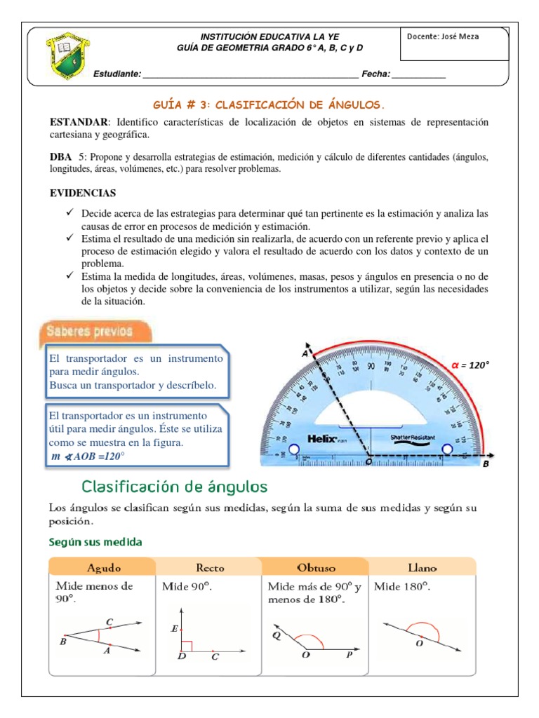 Clasificación y Medición de Ángulos 6° | PDF