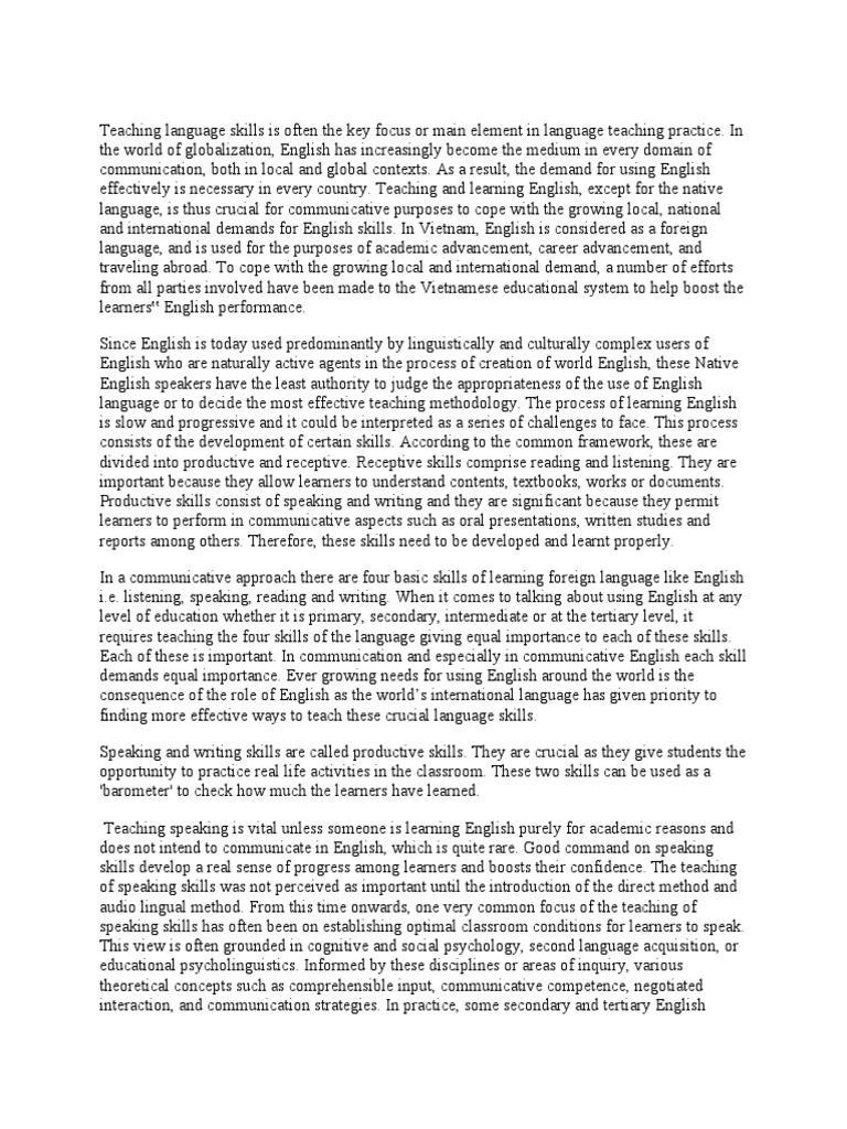 Teaching Language in 4 Skills | Download Free PDF | Reading ...