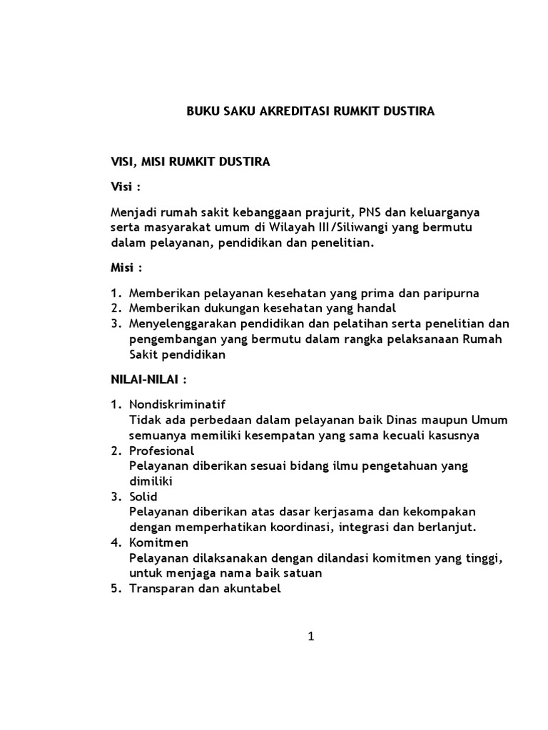 Buku Saku Akreditasi Rumkit Dustira - Edit | PDF