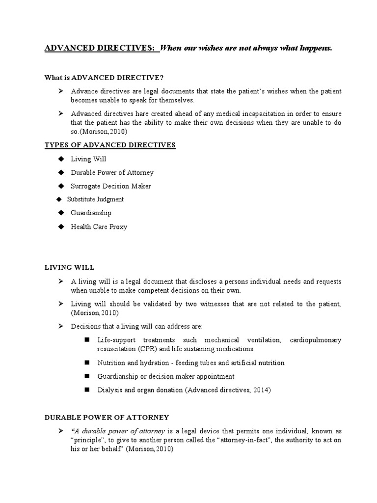 ADVANCED DIRECTIVES: When Our Wishes Are Not Always What Happens | PDF ...