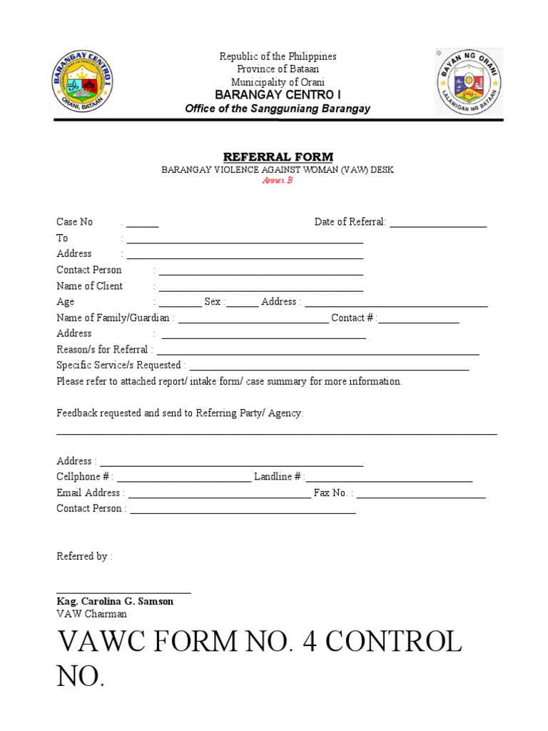 Vaw Form Annex B Referral Form | PDF