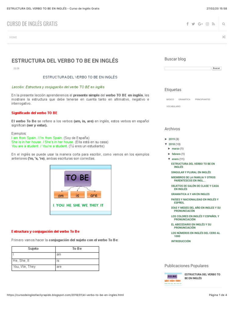 The Structure of the To Be Verb in English | PDF | Verbo | Lingüística