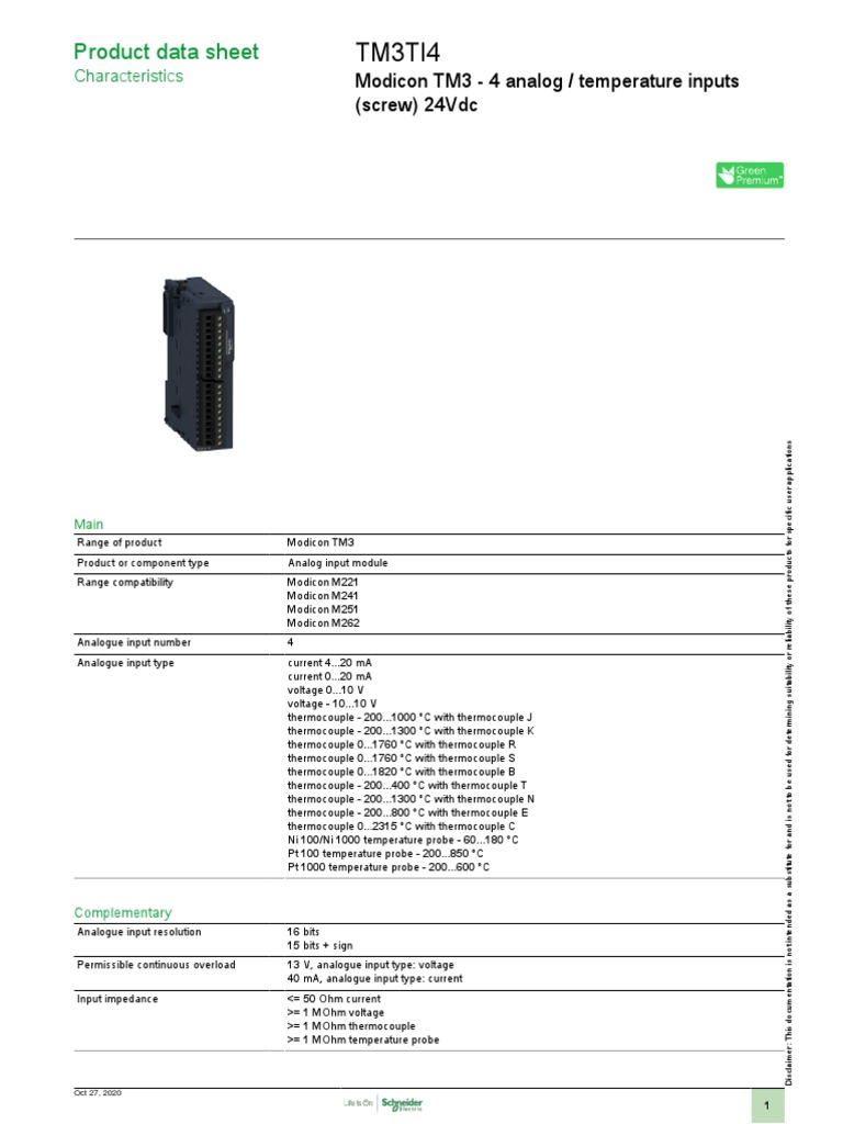 Modicon TM3 - TM3TI4 | PDF | Thermocouple | Electrical Engineering
