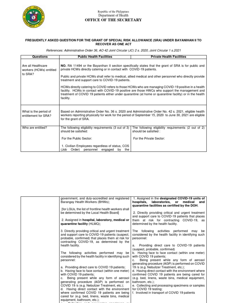 Frequently Ask Questions (FAQs) Re Special Risk Allowance (SRA) | PDF ...